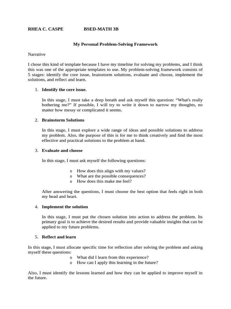 Personal Problem Solving Framework | PDF