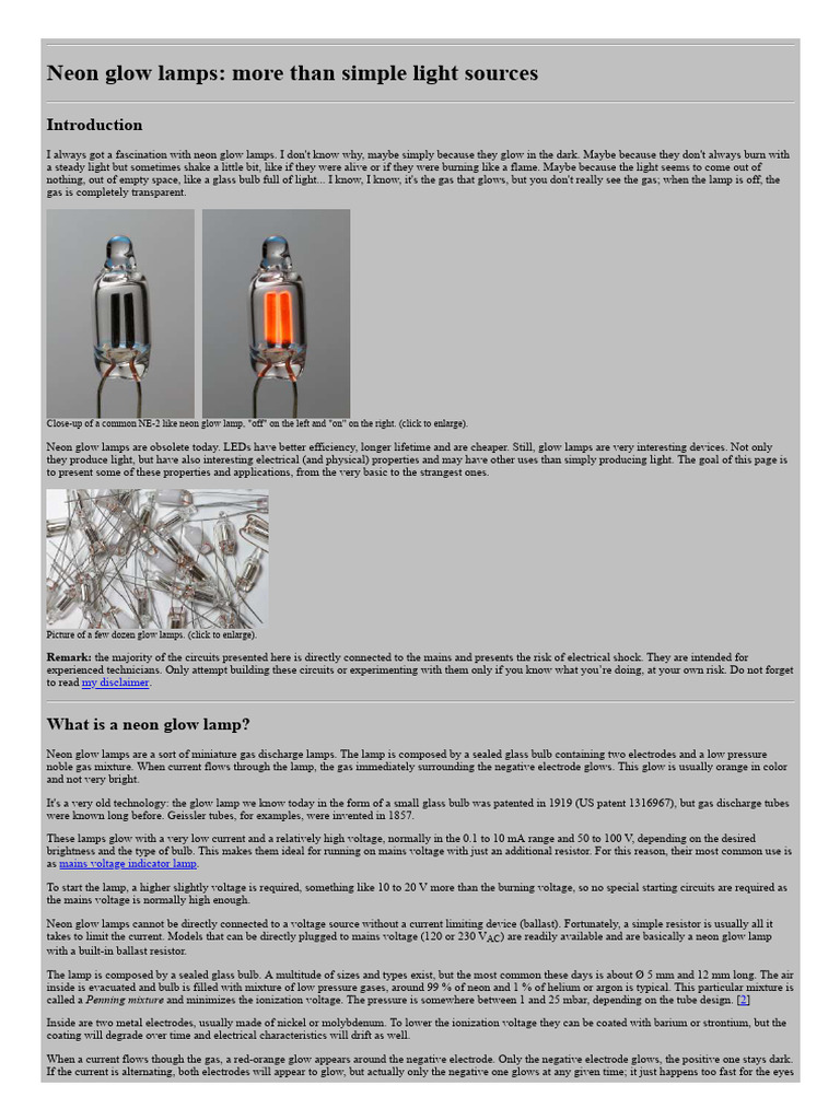 Neon Glow Lamps - More Than Simple Light Sources | PDF | Capacitor ...