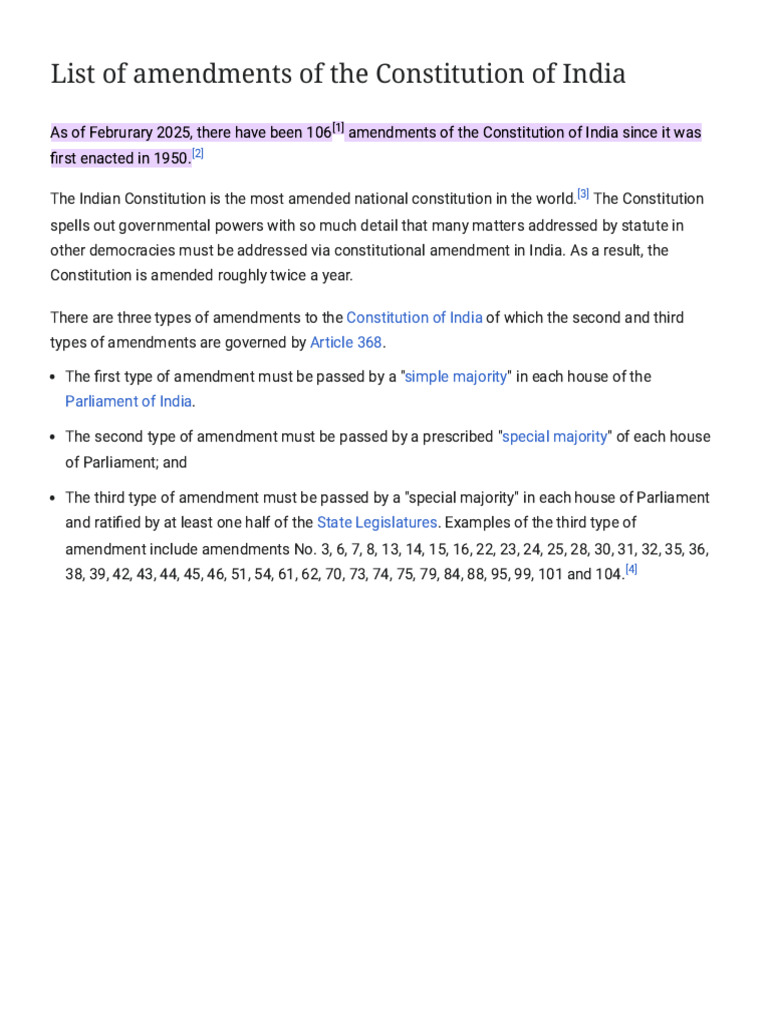 Amendments to the Indian Constitution | PDF | Government | Government ...