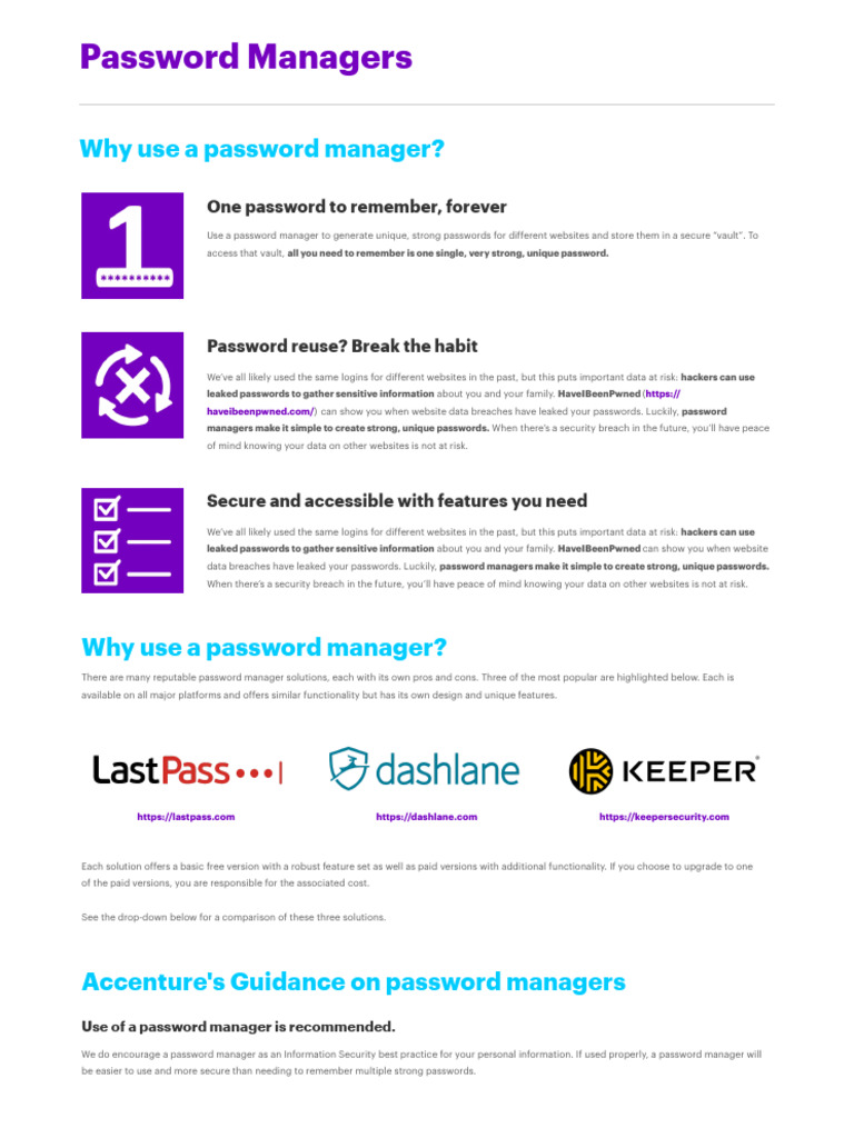 Accenture's Password Manager Guidance | PDF | Password | Access Control