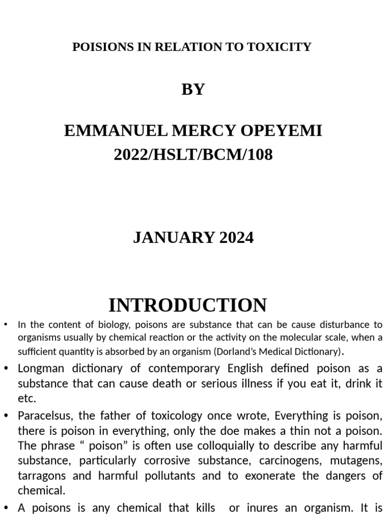 Emmanuel Opeyemi Presentation | PDF | Poison | Toxin