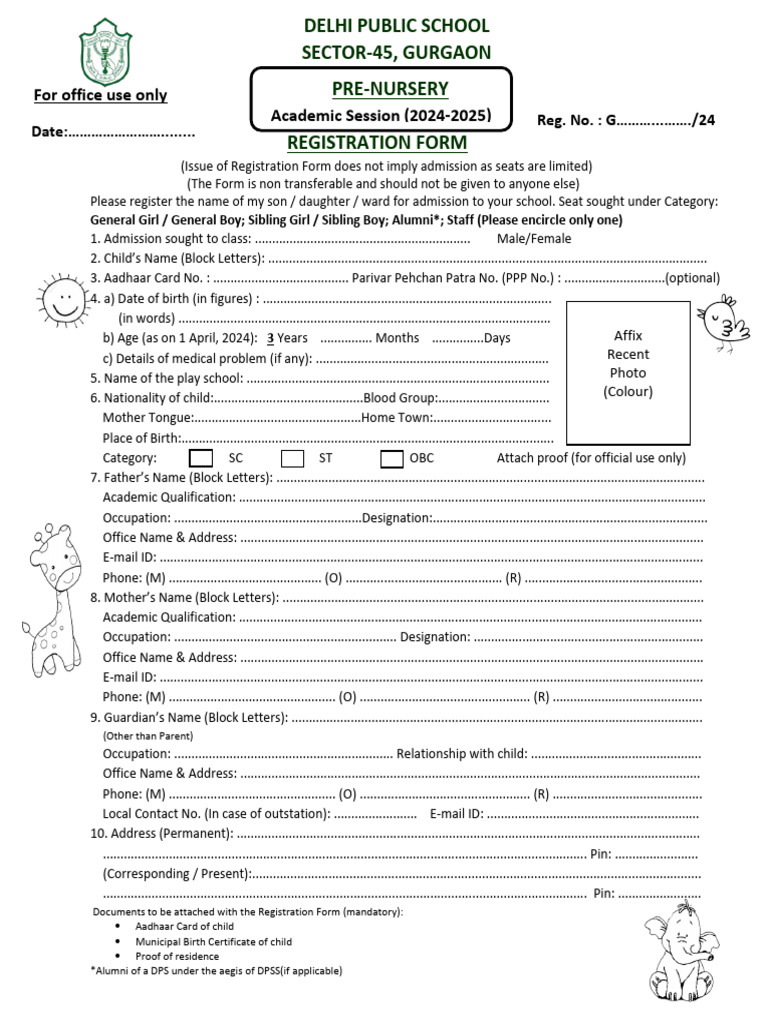 Dps Admission Registration Form 2024 25 Pdf Birth Certificate