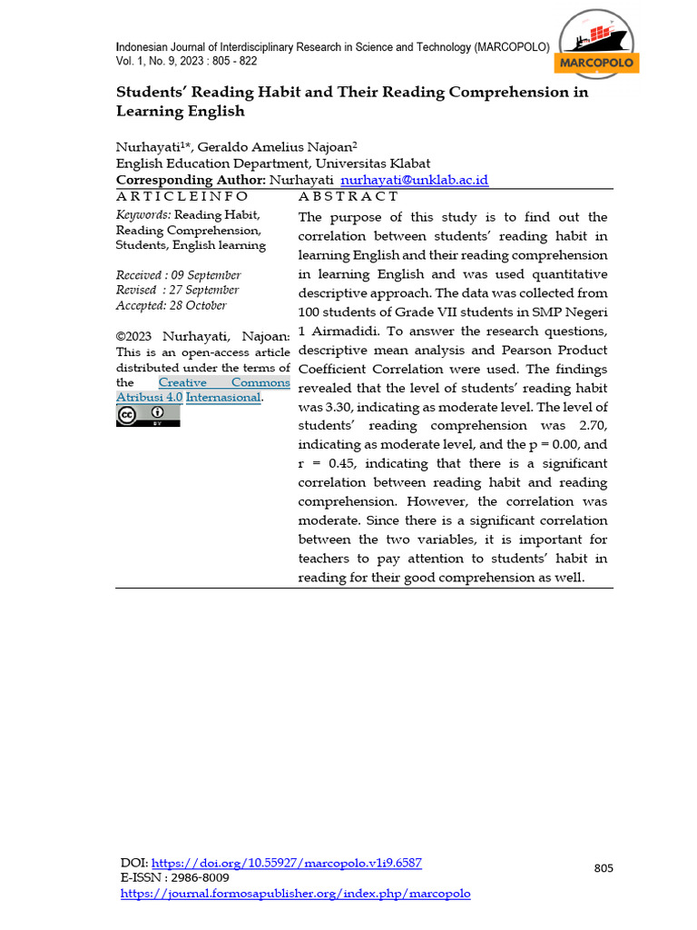 6587 | PDF | Reading Comprehension | Questionnaire