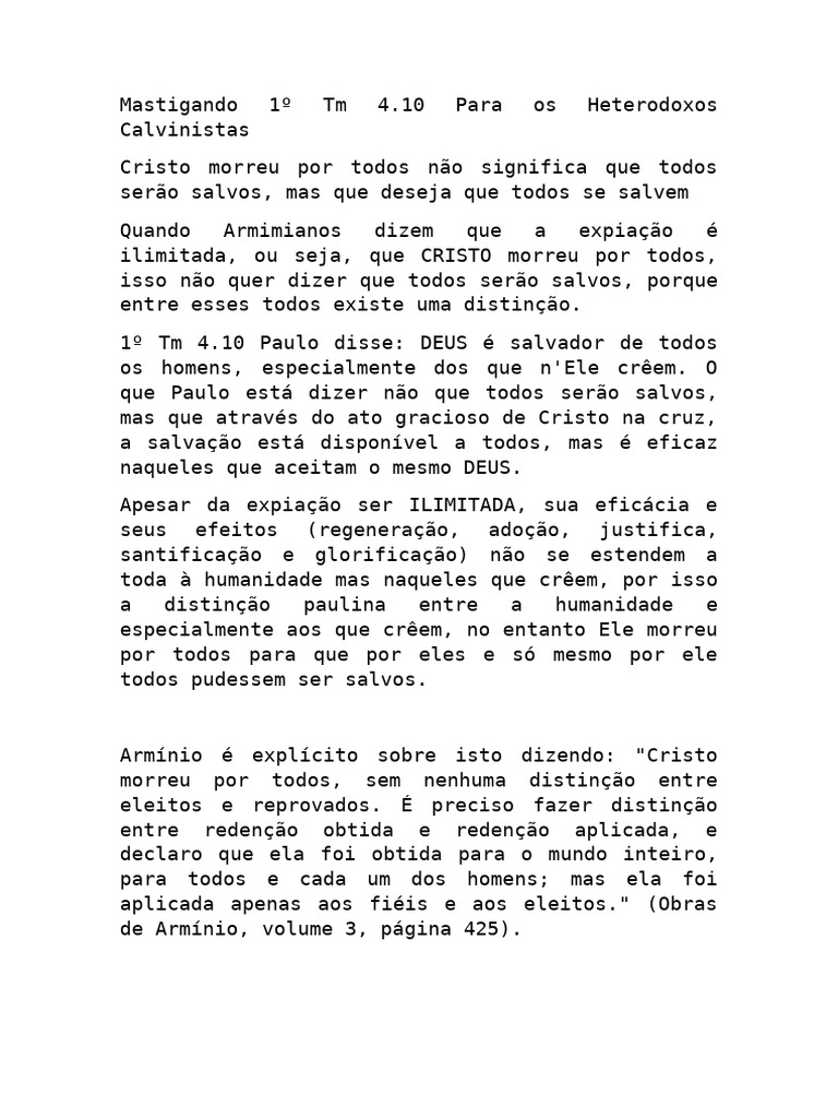 Mastigando 1º TM 4.10 para Os Heterodoxos Calvinistas | PDF