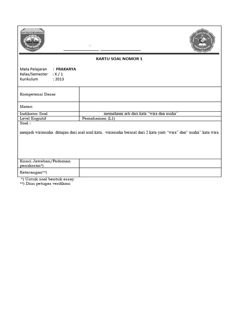 KARTU SOAL UAS prakarya ganjil 2022-2023 | PDF