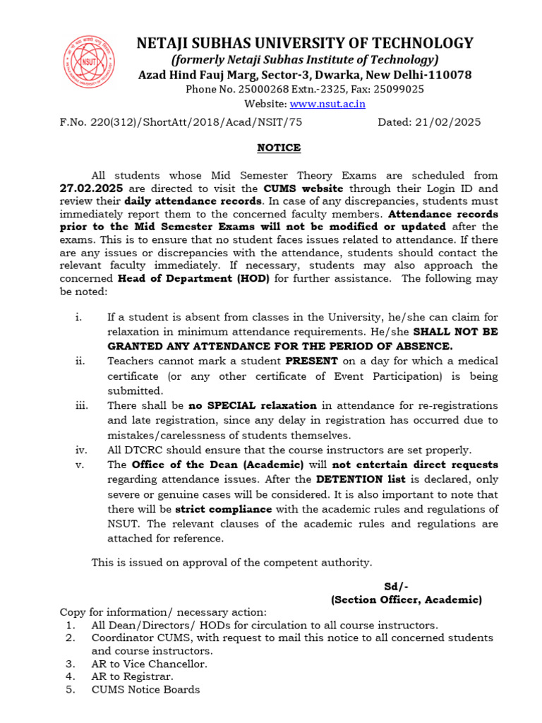 Attendance Maintain Notice | PDF | Dean (Education)