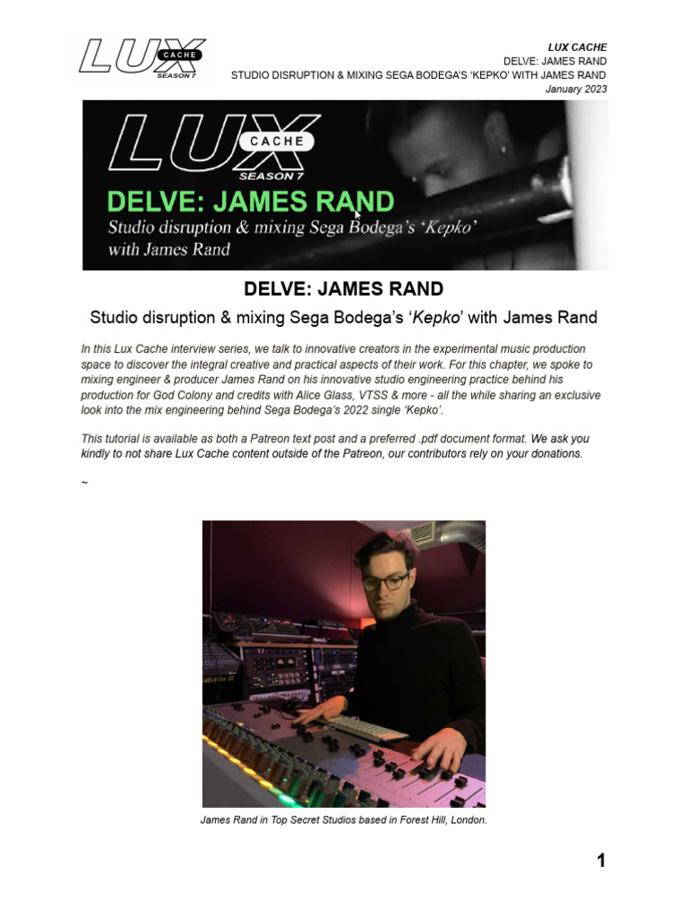 LC - DS003 - JAMES RAND - Studio Disruption & Mixing Sega Bodega's ...