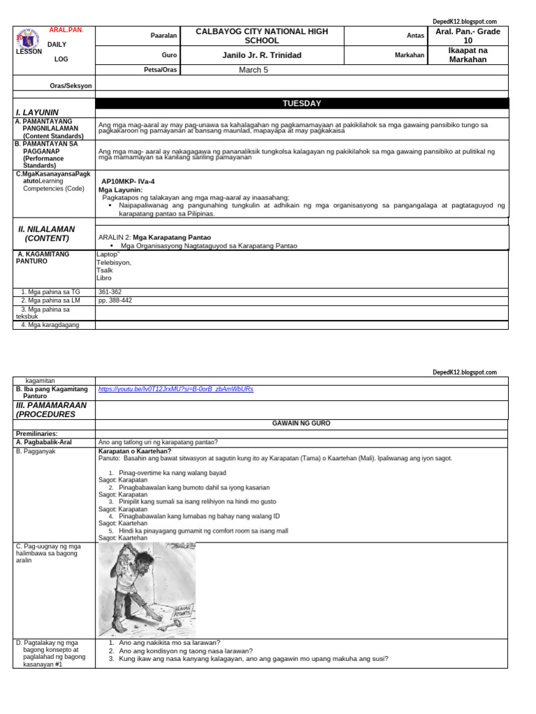 Aralin 2 Trinidad, Janilo Jr. r. Dlp_feb 19_mga Karapatang Pantao_organisasyon Sa Pilipinas | PDF