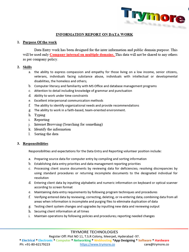 Work From Home Information Report | PDF | Data | Information