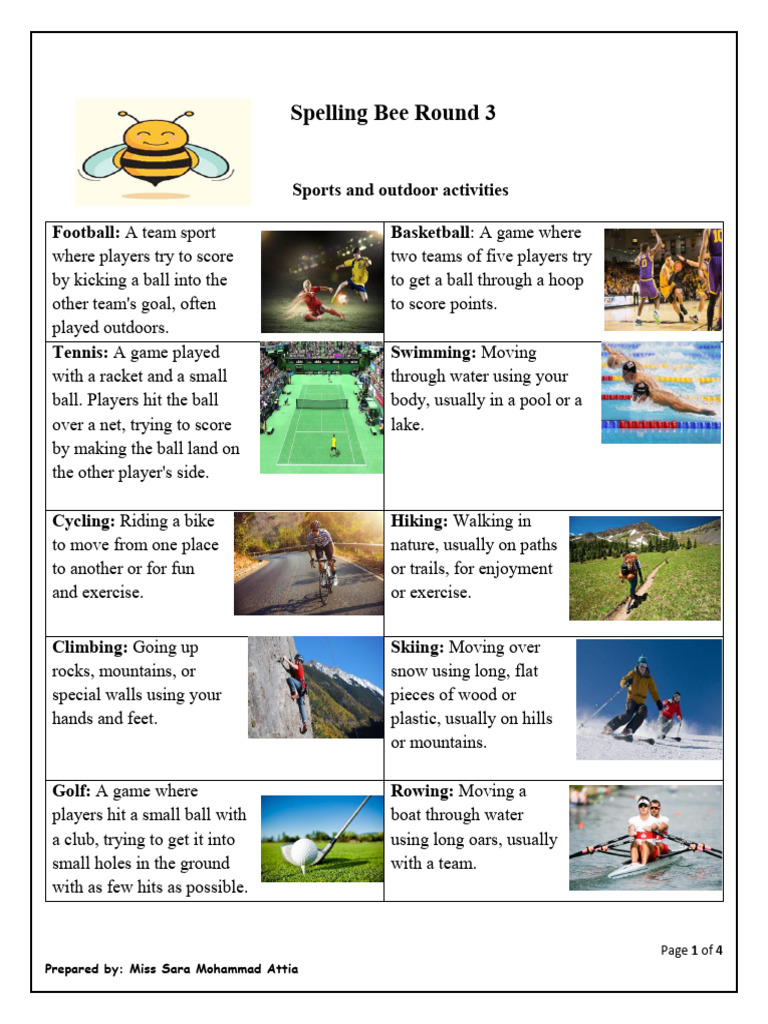 Spelling Bee: Sports Vocabulary Guide | PDF | Predation | Tropics