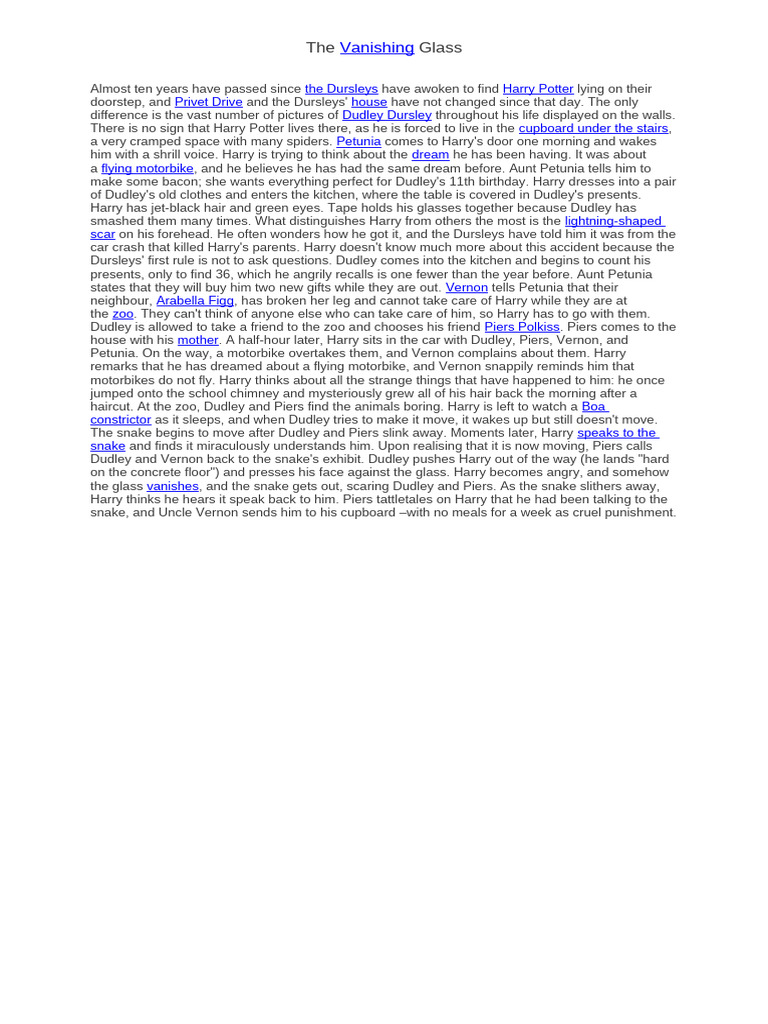 Chapter 2: The Vanishing Glass Summary | PDF