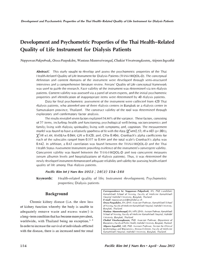 Development and Psychometric Properties of The Thai Health-Related Quality of Life Instrument ...
