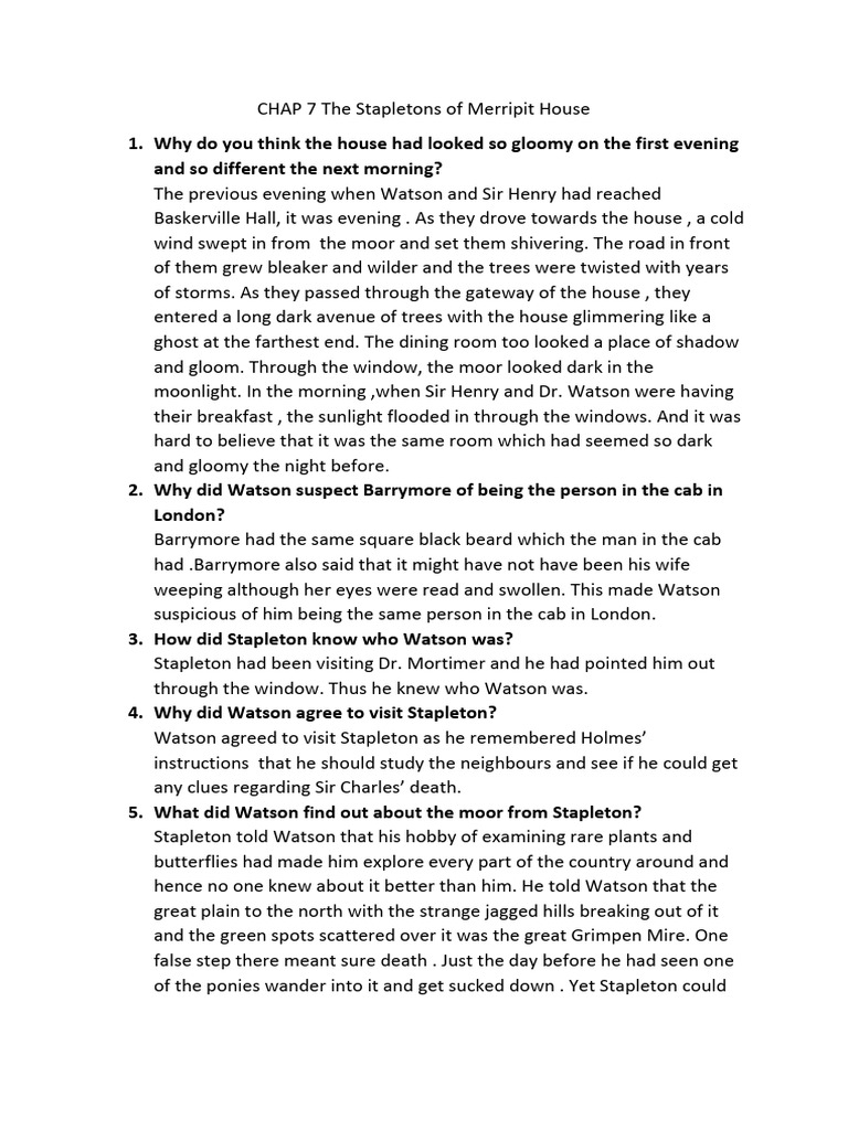 Chap 7 The Stapletons of Merripit House | PDF | Dr. Watson