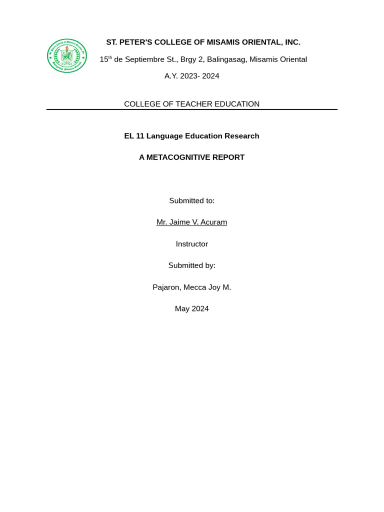A Metacognitive Report Pdf Qualitative Research Data