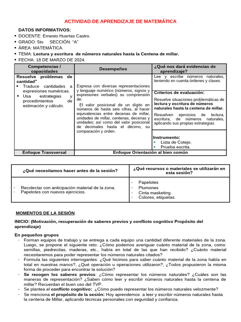 18-MARZO - MAT - LECT Y ESCRIT DE Ns CM. | PDF | Número natural | Números