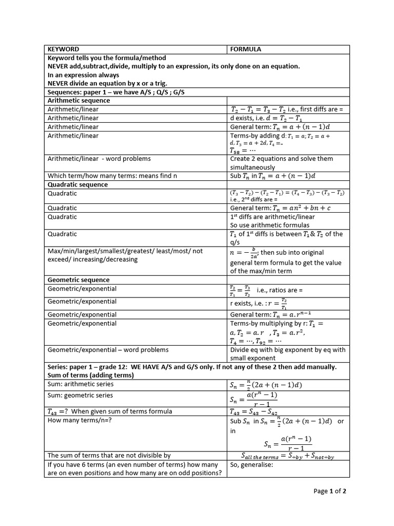 Sequences and Series: Formulas Explained | PDF | Quadratic Equation ...