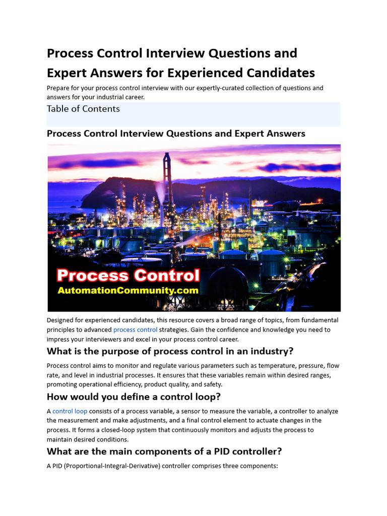 Process Control Interview Questions and Expert Answers For Experienced ...