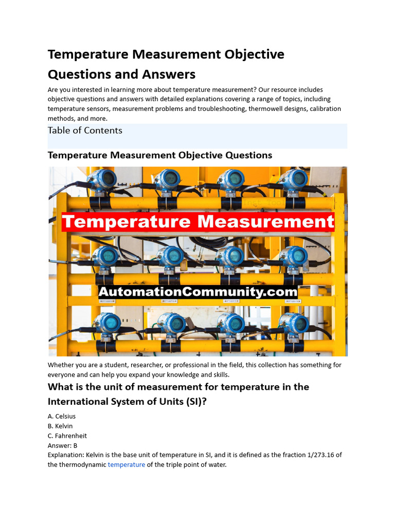 Temperature Measurement Objective Questions and Answers | PDF ...