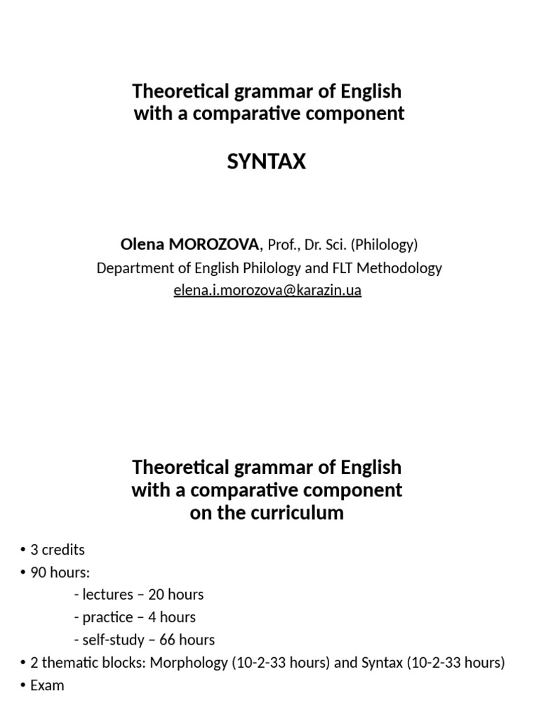 2024_syntax_theme 1_syntax and Its Units_the Phrase | PDF | Syntax | Grammar