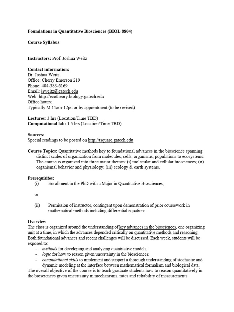 Syllabus Foundations Qbios GT | PDF | Quantitative Research | Ecology