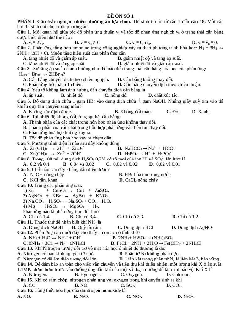 Bo de On Tap Giua HK1 Hoa 11 CTM 24 25 | PDF