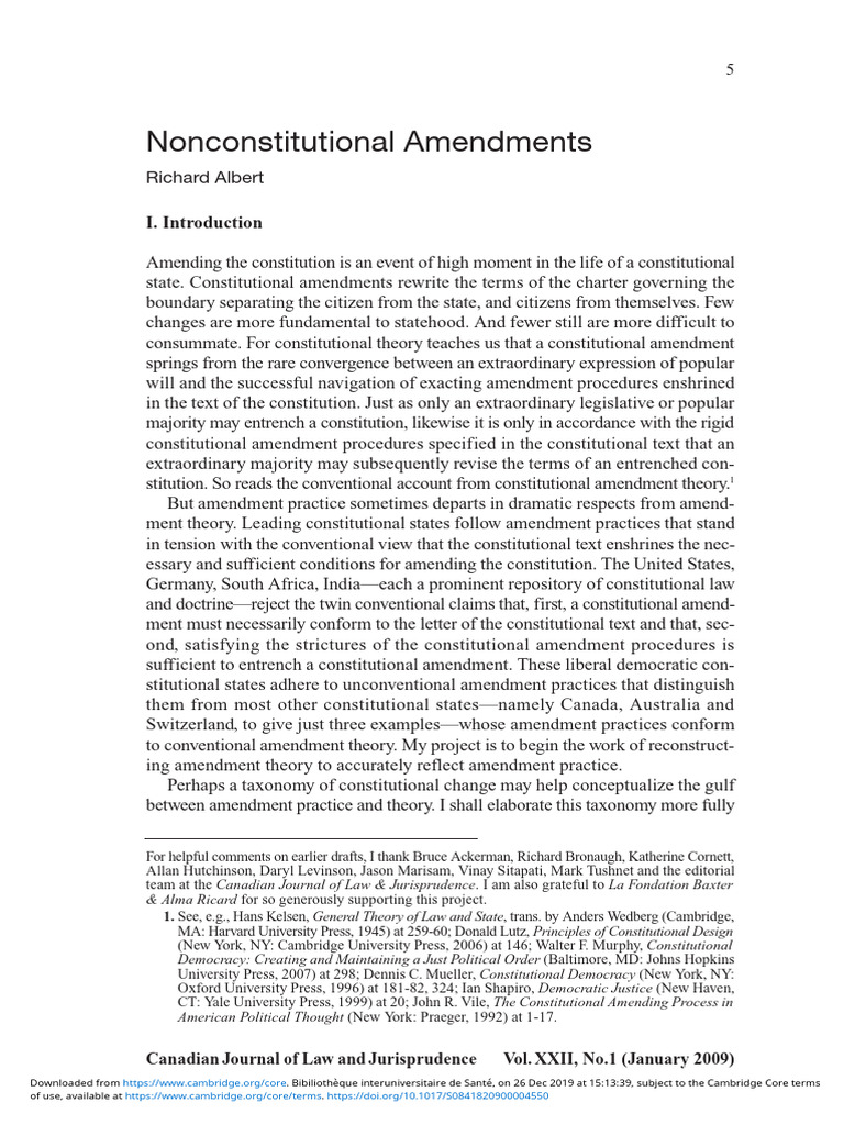 ALBERT, Richard. Nonconstitutional amendments | PDF | Constitution | Constitutional Amendment