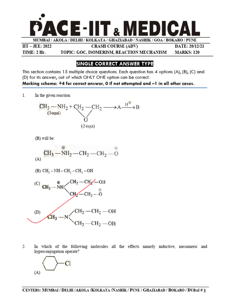 C-2.2 (GOC, Isomerism, Reaction Mechanism) ADV - 1554415 - 2025 - 02 ...