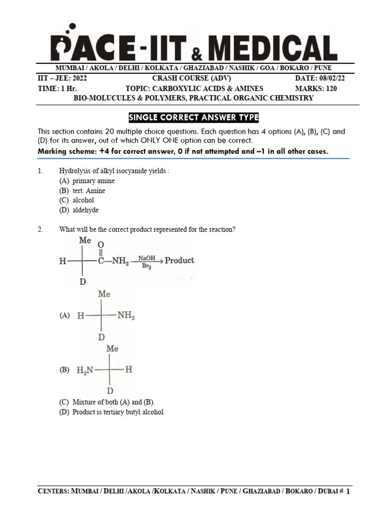 IIT JEE 2022 Crash Course: Organic Chemistry | PDF | Carbohydrates | Amine