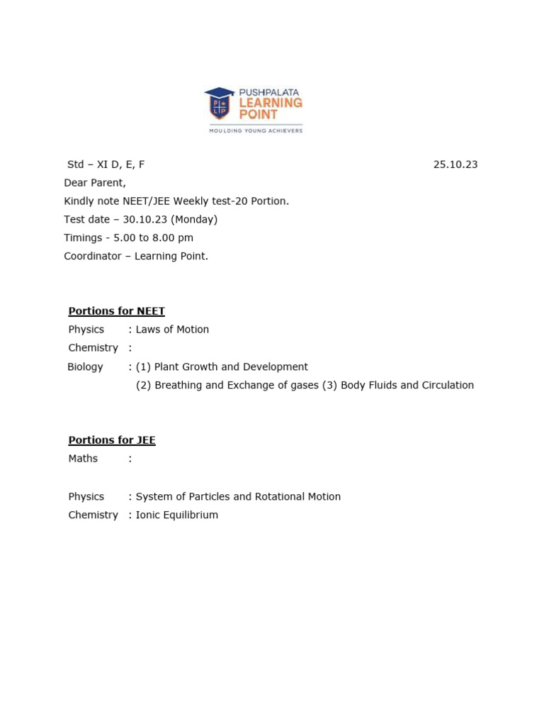 Std 11 WT-20 Portion | PDF