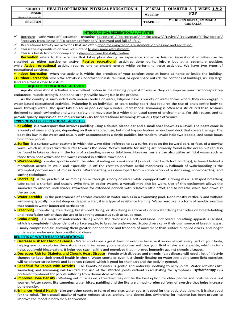 Water-Based Recreational Activities Guide | PDF | Scuba Diving ...