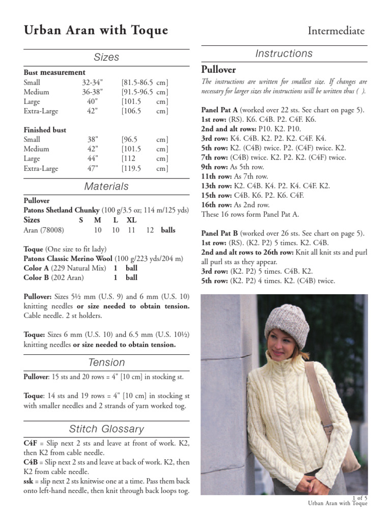 Urban Aran Pullover W Toque | PDF | Knitting | Textile Arts