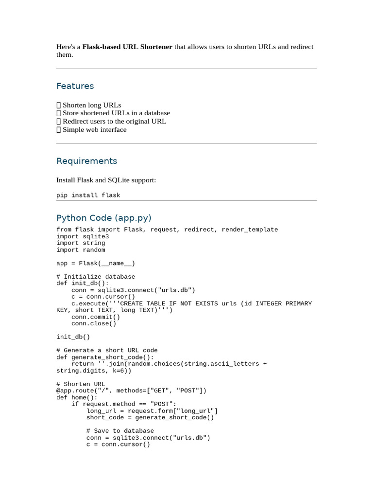 Flask URL Shortener with SQLite | PDF