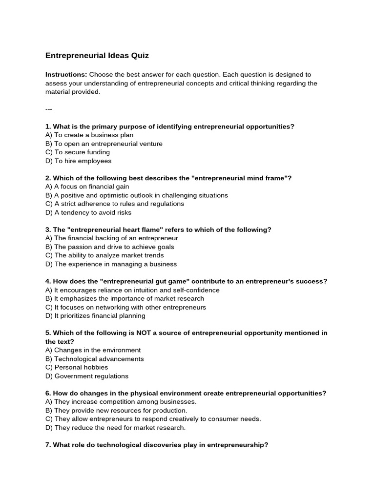 ENTREP 12 MODULE 2 QUIZ | PDF | Entrepreneurship | Startup Company