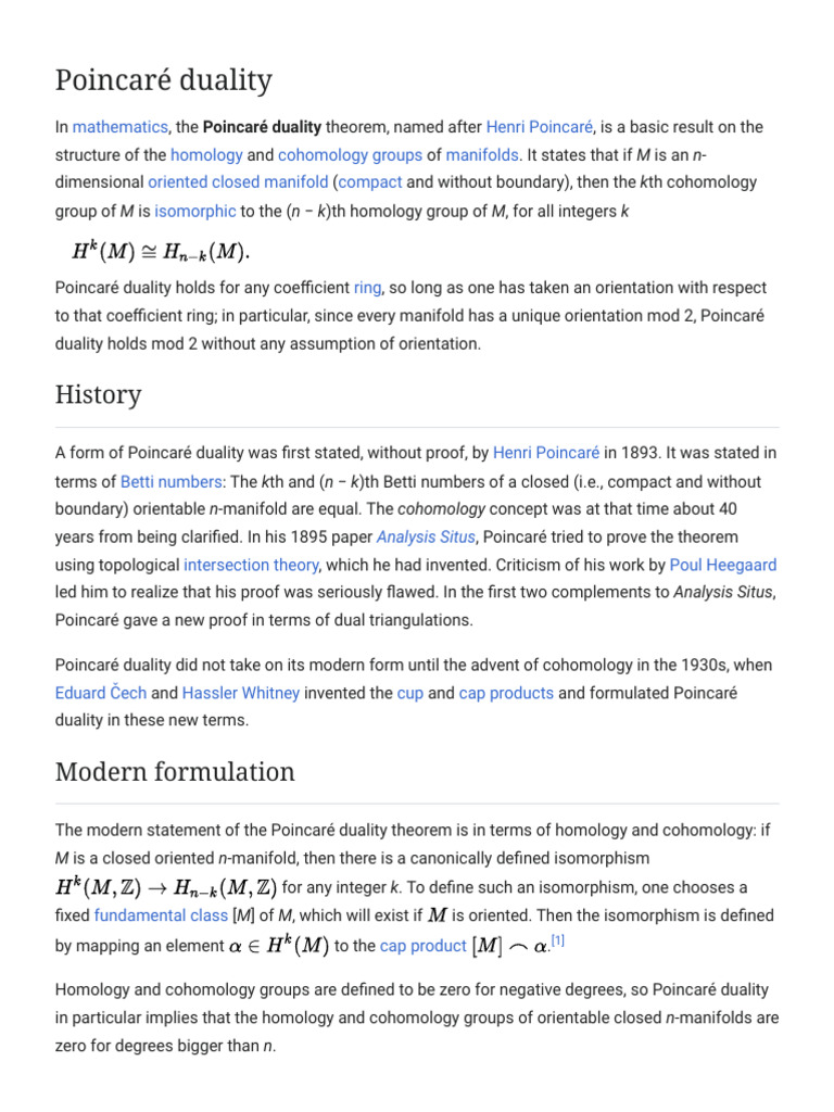 Understanding Poincaré Duality Theorem | PDF | Space | Algebra