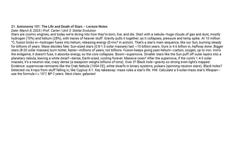 Astronomy 101 - The Life and Death of Stars - Lecture Notes | PDF