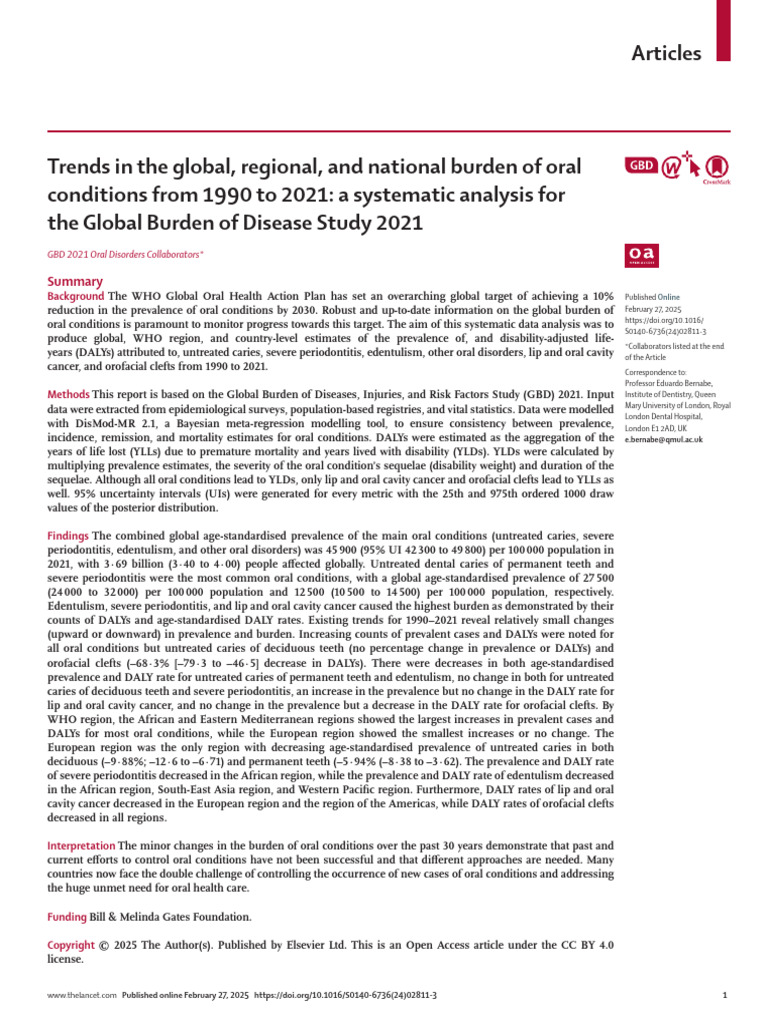 Trends in the global, regional, and national burden of oral conditions ...