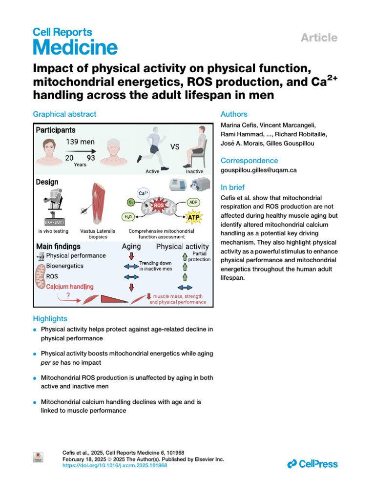 Impact of Physical Activity On Physical Function, Mitochondrial ...