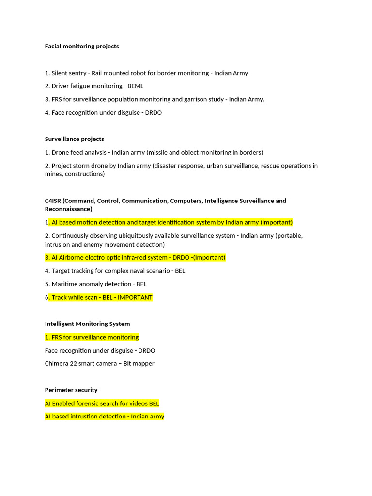 Active AI Defence Projects Summary | PDF
