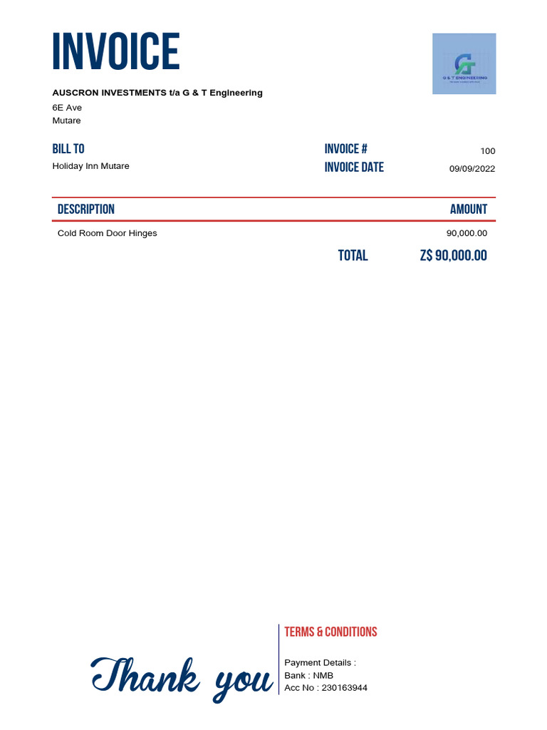 Invoice for Cold Room Door Hinges | PDF