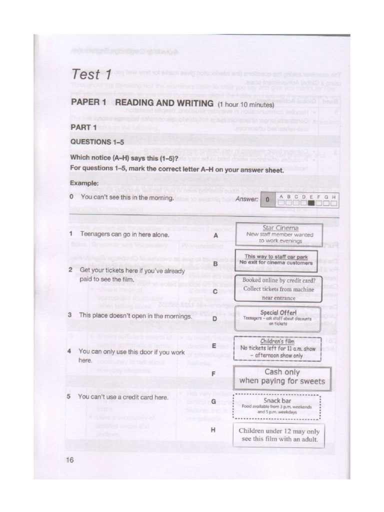 KET 7 Test 1 Reading Writing Listening | PDF