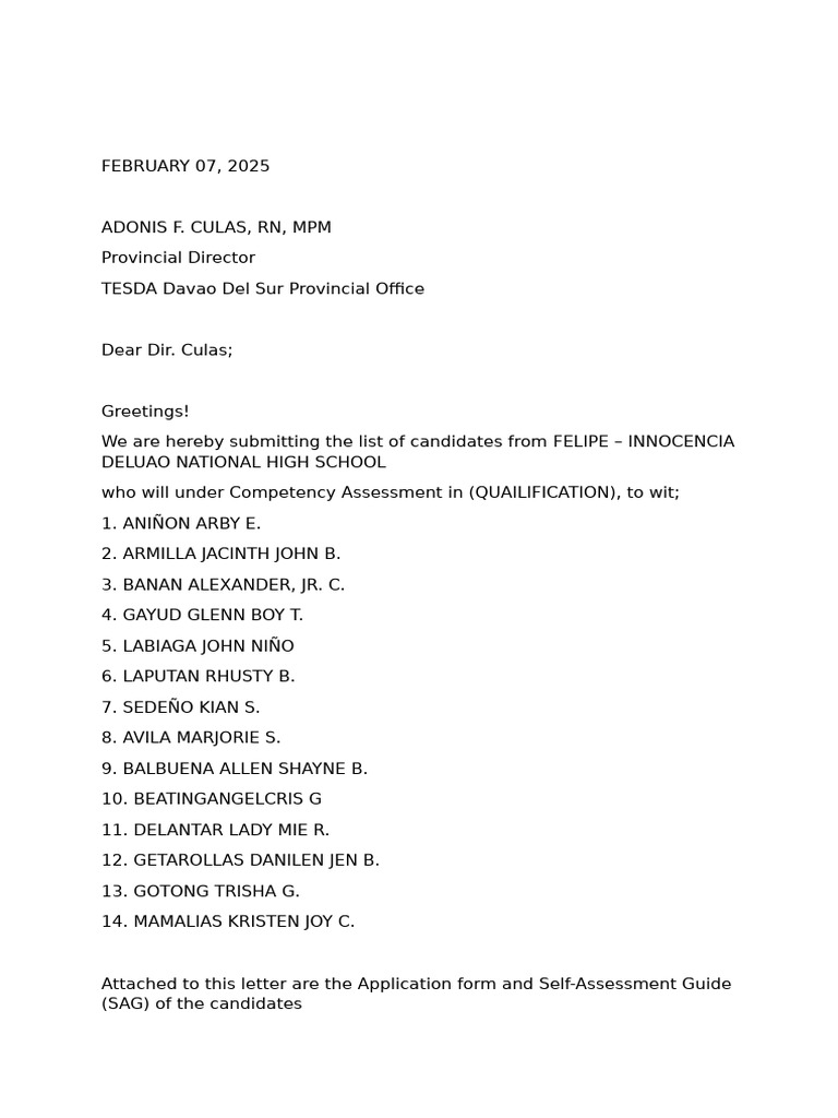 Competency Assessment Candidates List | PDF
