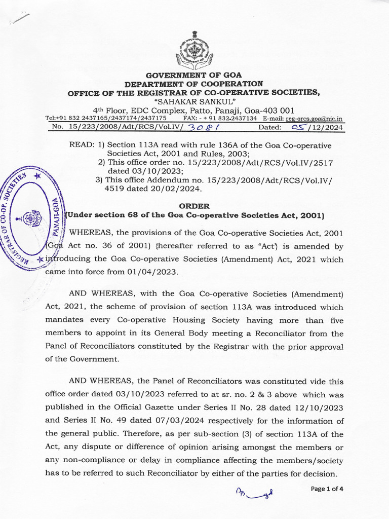 Order Under Section 113A Granting Liberty To Members To Approach ...