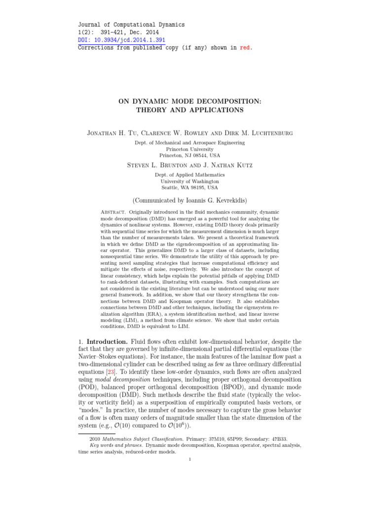 On Dynamic Mode Decomposition-Theory and Applications | PDF | Eigenvalues And Eigenvectors ...