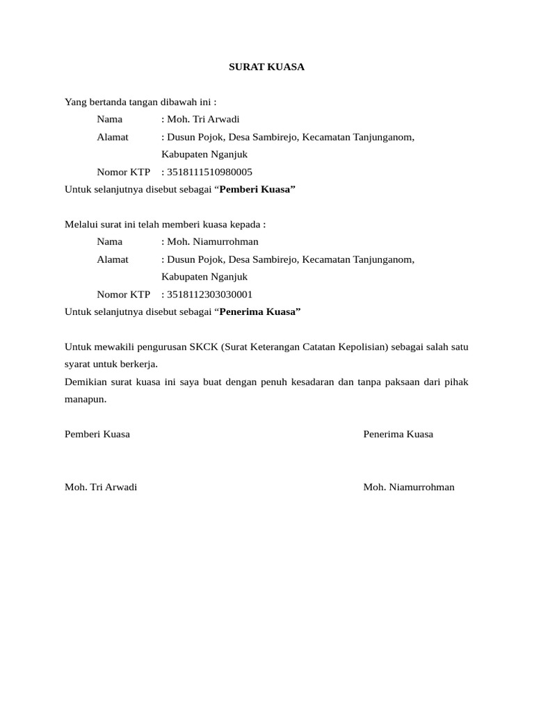SURAT KUASA SKCK | PDF