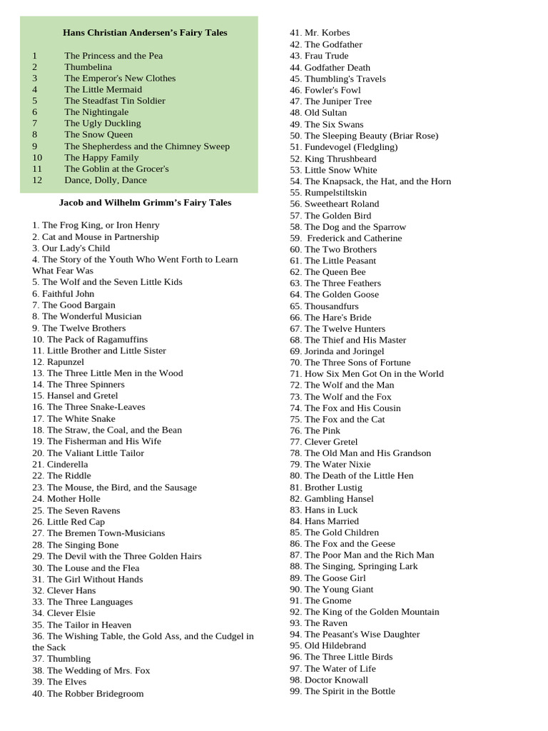 Andersens and Grimms Fairy Tales | PDF | Fairy Tales | Brothers Grimm