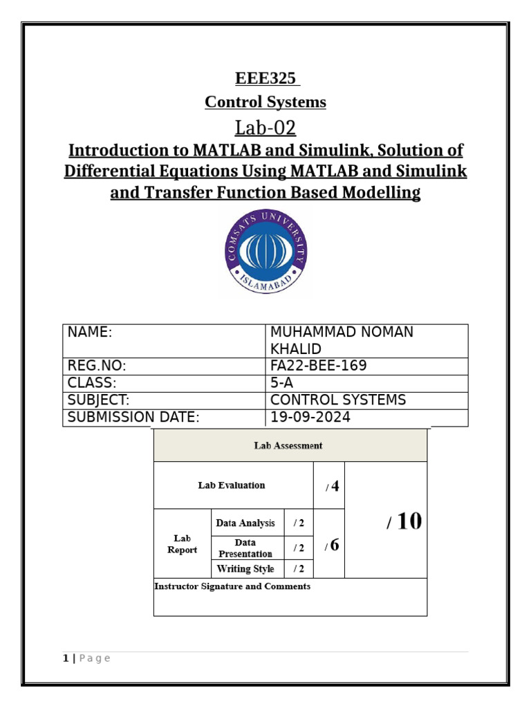 CS LAB 2 | PDF | Matlab | Laplace Transform