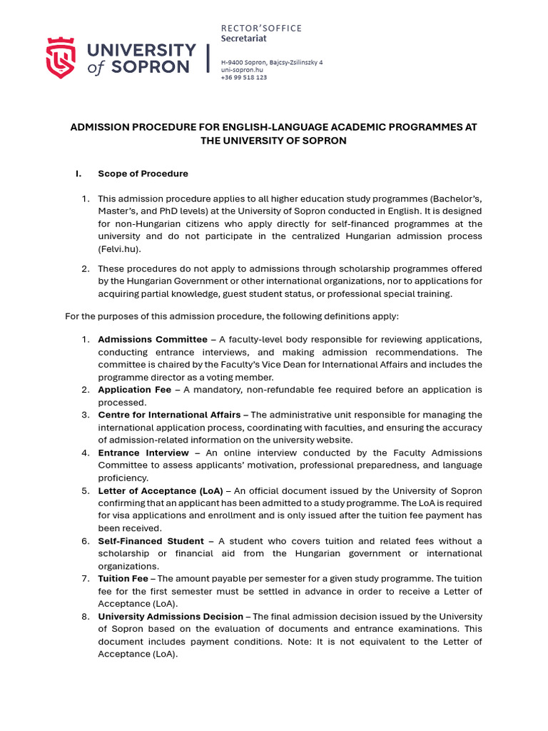 University of Sopron - Admission Procedure 2025 - Detailed | PDF | University | University And ...