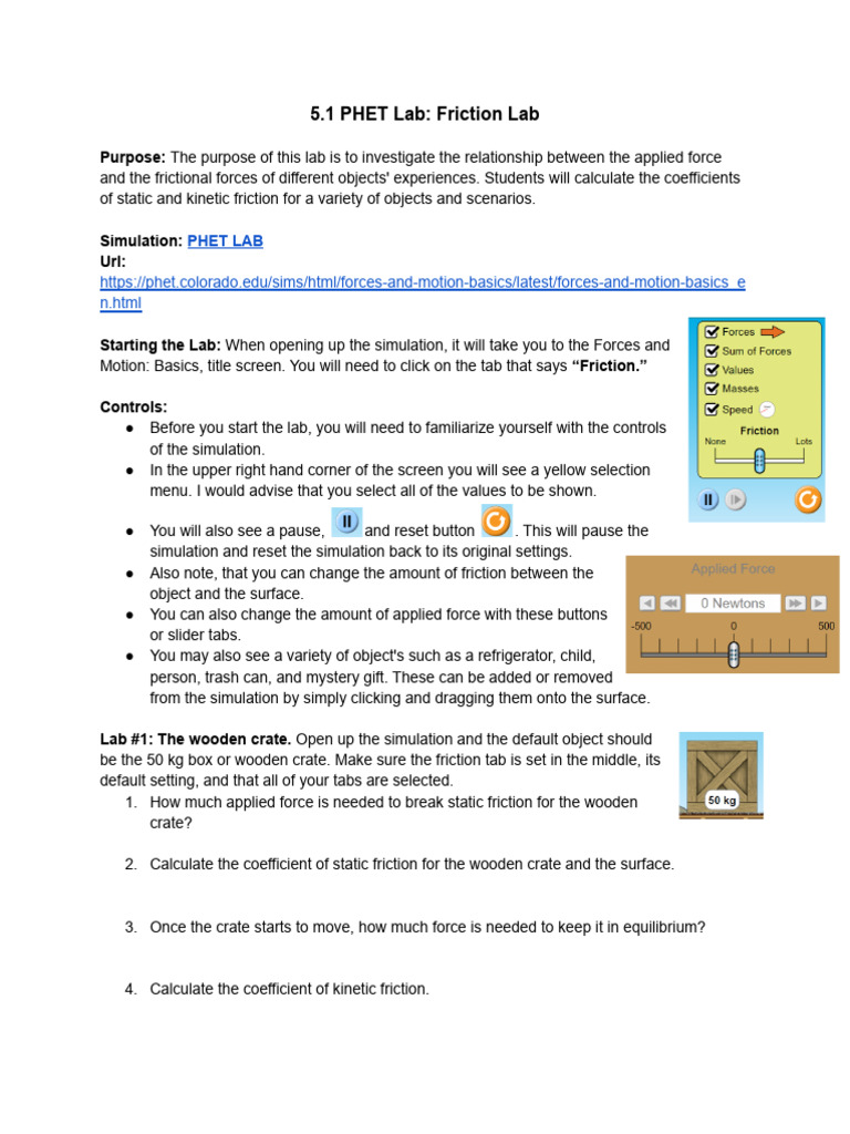 Student-5.1 PHET LAB - Friction Lab | PDF | Friction | Force