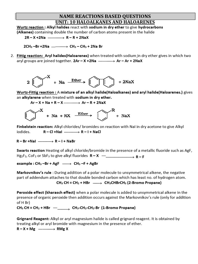 Name Reactions Chemistry Class 12 | PDF | Ether | Aldehyde
