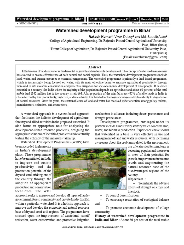Watershed Development Programmein Bihar | PDF | Agriculture | Drainage ...